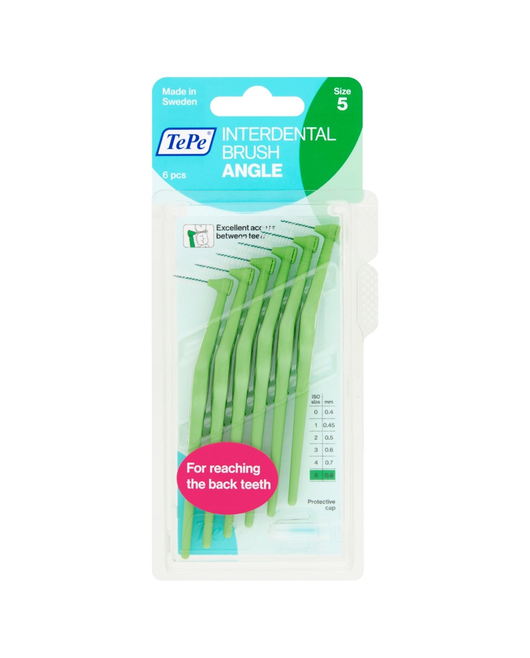 TEPE Interdental Brush Angle Green 0.8mm 6 units - John Bell & Croyden