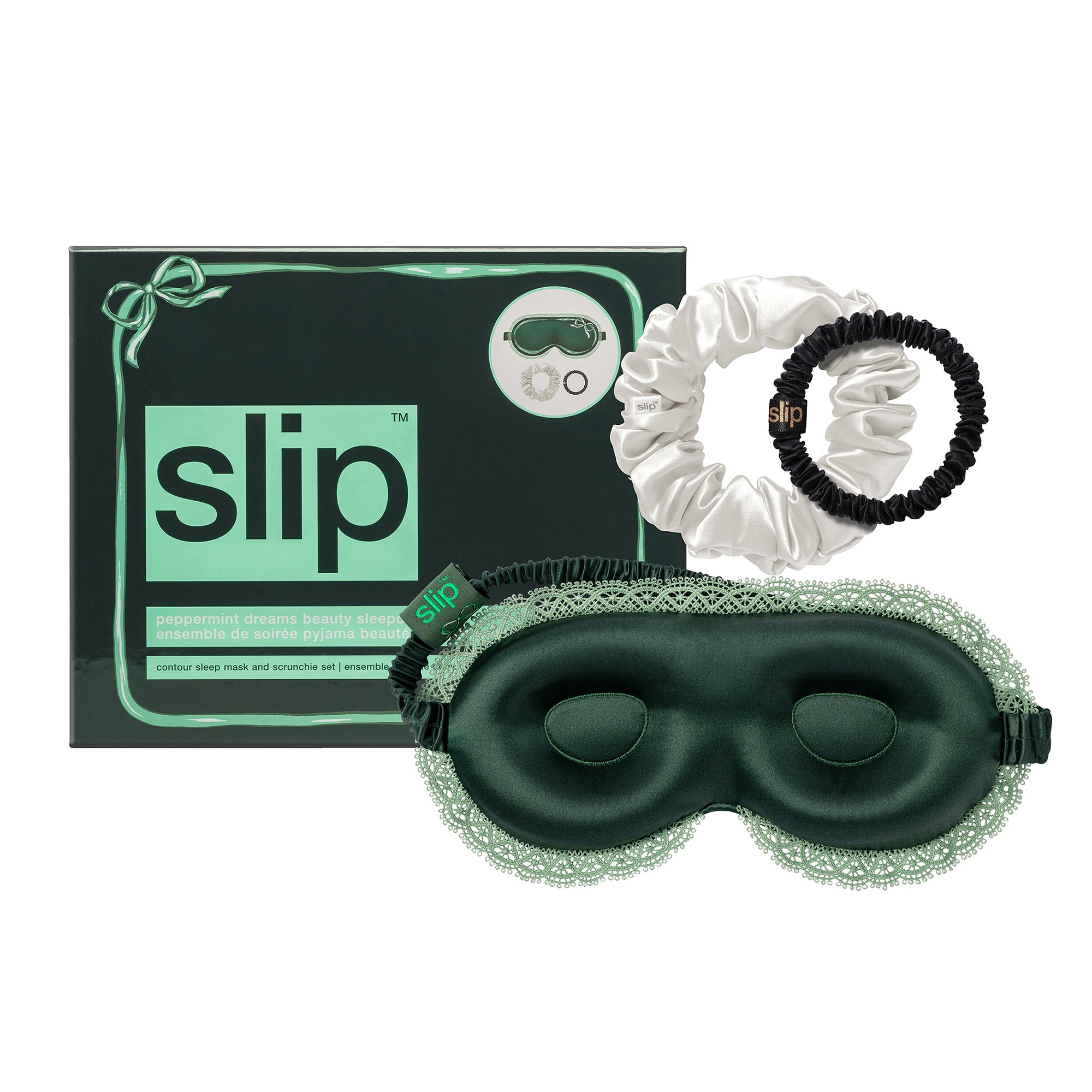 Slip Pure Silk Beauty Sleepover Set With Lace Trim - Peppermint Dreams ...
